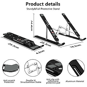 FOBELEC Laptop Stand, Adjustable Ergonomic Portable Aluminum Laptop Holder, Foldable Computer Stand 6 Angles Anti-Slip Laptop Riser Compatible with 9-16 inch Laptops