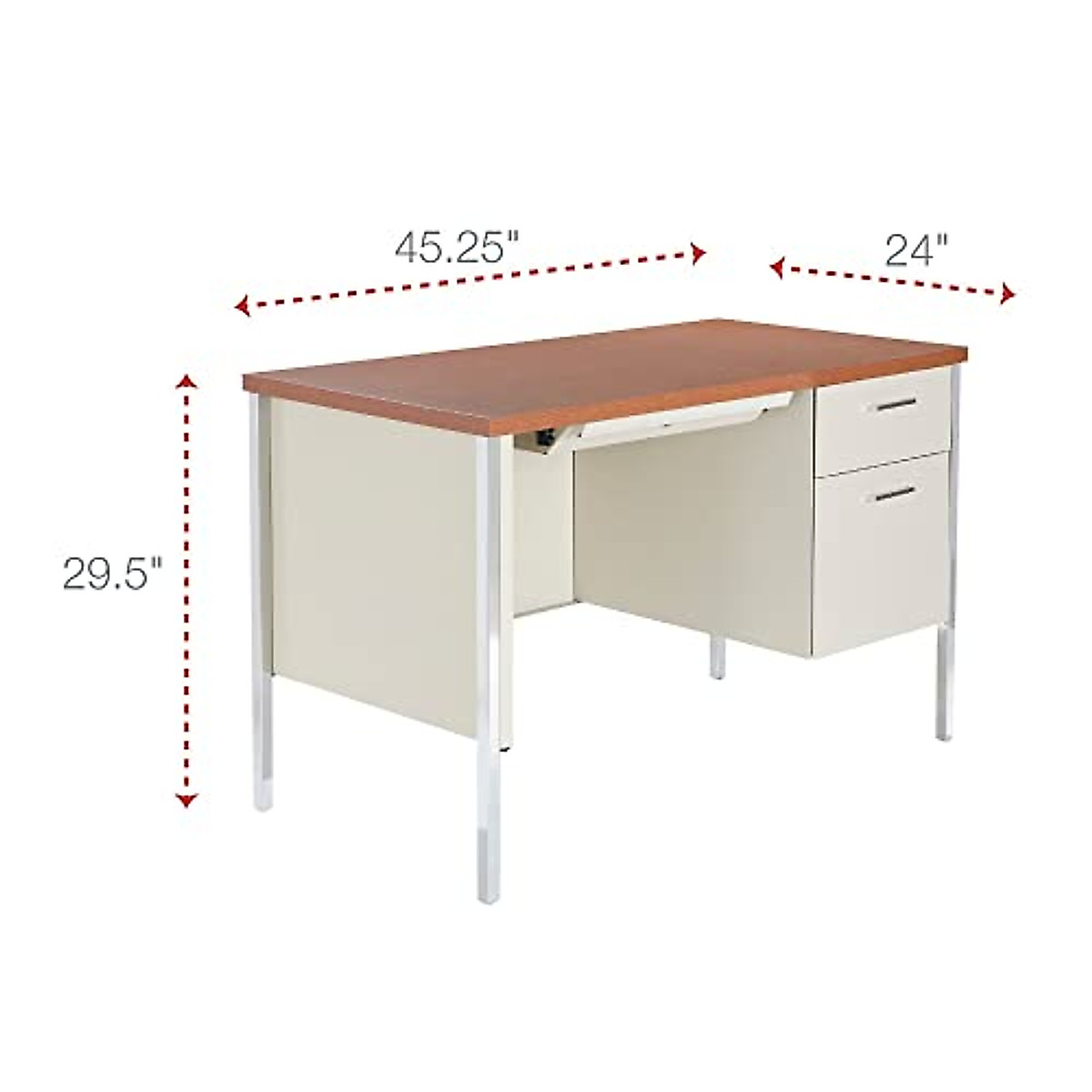 Alera Single Pedestal Steel Desk, Metal Desk, 45-1/4 by 24 by 29-1/2-Inch, Cherry/Putty