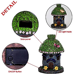 TERESA'S COLLECTIONS Dome Roof Fairy House Garden Statues with Solar Lights, Garden Ornaments Decor, Resin Outdoor Figurines for Patio Yard Porch Decorations, 7.8 Inch