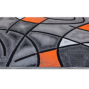 Masada Rugs, Modern Contemporary Area Rug, Orange Grey Black (5 Feet X 7 Feet)