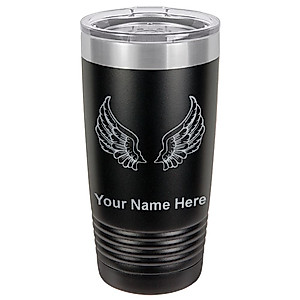 LaserGram 20oz Vacuum Insulated Tumbler Mug, Angel Wings, Personalized Engraving Included (Black)