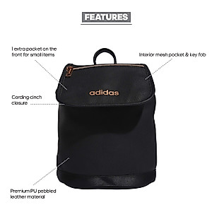 adidas Premium Mini Backpack, Black PU Leather/Rose Gold, One Size