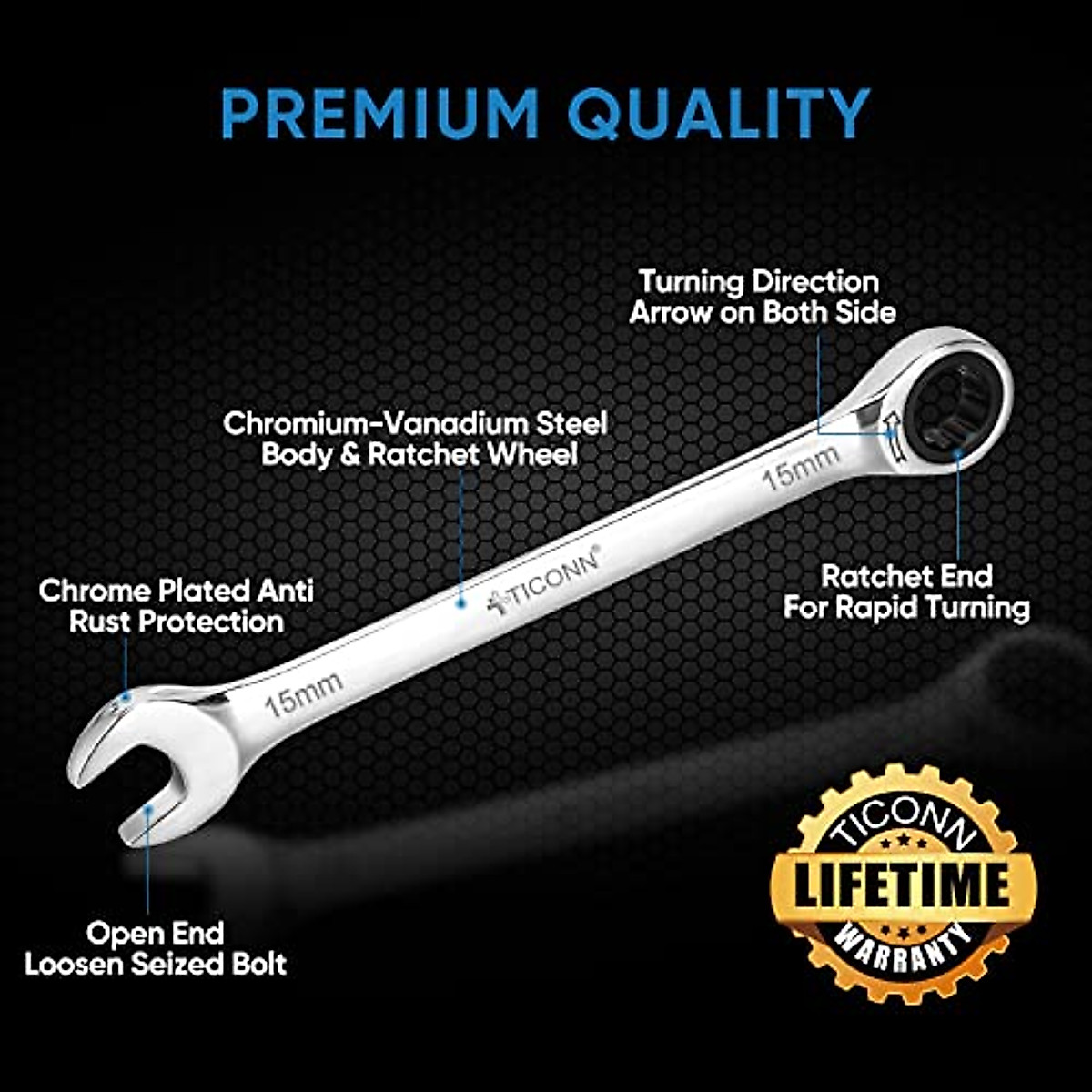 TICONN Mechanic Cr-V Ratcheting Wrench Set with Organizer Rack, Professional Slim Profile (12PCS mm (Metric))