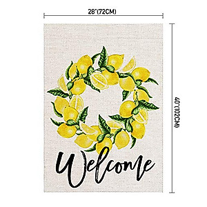 pingpi Welcome Lemon Wreath 28 x 40 House Flag Burlap Double Sided, Lemon Garden Yard Decoration, Welcome Seasonal Outdoor Decor Decorative Spring Large Flag Lemon