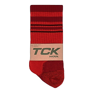 TCK Merino Wool Striped Crew Socks (Red/Cardinal, Large)
