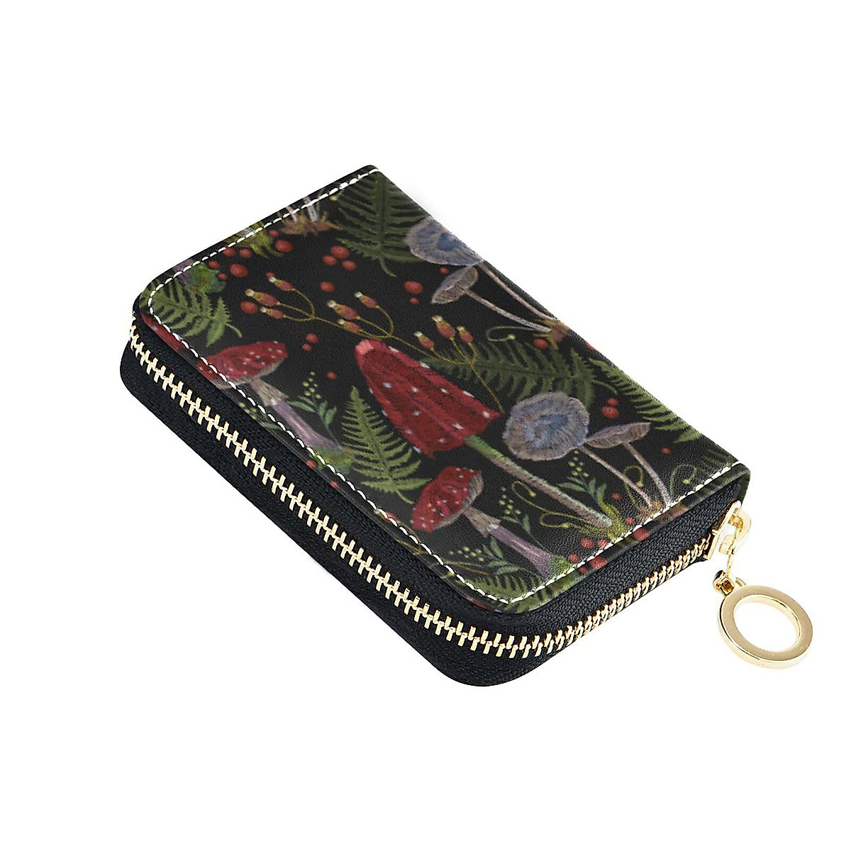 Sletend Mushrooms Gothic Style RFID Credit Card Holder Leather With Zipper Card Case Wallet for Women Girls