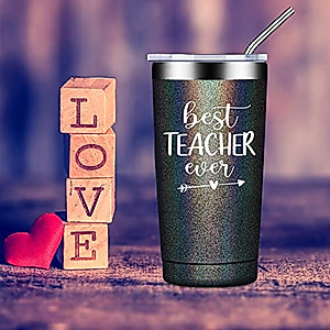 Fufandi Best Teacher Ever, Birthday Gifts for Teacher from Student, Kids, Appreciation Christmas Gifts for Women, Men, Best Friend, Ladies, Classroom - Travel Tumbler Cup