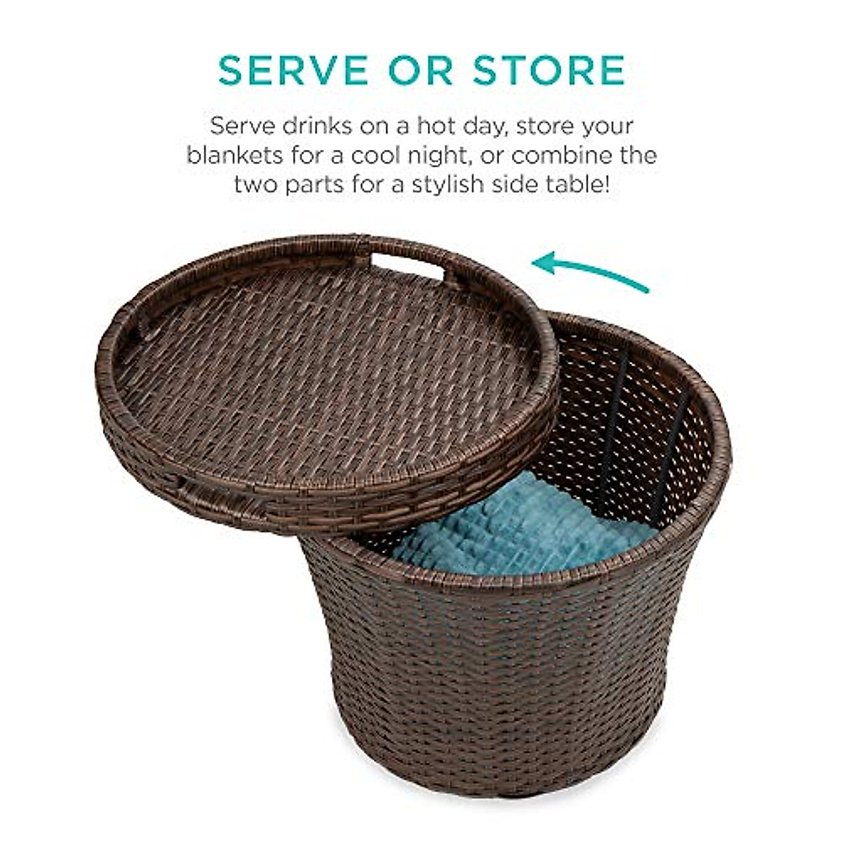 Best Choice Products 5-Piece Outdoor Patio Furniture Set, No Assembly Required Wicker Conversation Bistro & Storage Table for Backyard, Porch, Balcony w/Space-Saving Design - Brown/Red