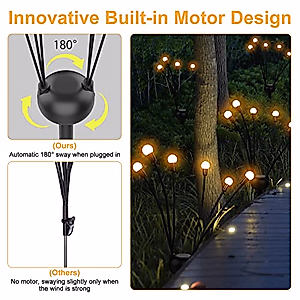 OHIJOY Swaying Garden Lights with Built-in Motor, 4pcs Firefly Lights Outdoor IP65 Waterproof, LED Garden Decorative Lights for Pathway Yard Patio - Warm Yellow