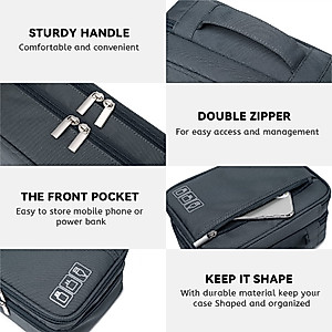 mygreen Electronics Travel Organizer, Watreproof Electronic Accessories Case Portable Double Layer Cable Storage Bag for Cord, Charger, Flash Drive, Phone, Ipad Mini, SD Card, Gifts for Him Black