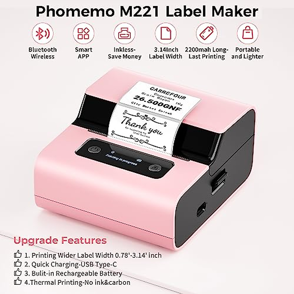 Phomemo Label Maker, Pink M221 Upgrade Barcode Label Maker, Portable ...