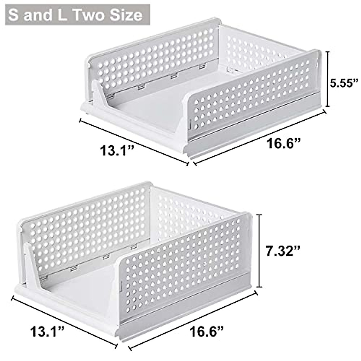 MEACOLIA 4 Pack Stackable Closet Organizer Box Foldable Storage Bins, Plastic Clothes Organizer Baskets Large Capacity Drawer Shelf Storage Containers for Wardrobe, Office, Kitchen, Bathroom (4L)