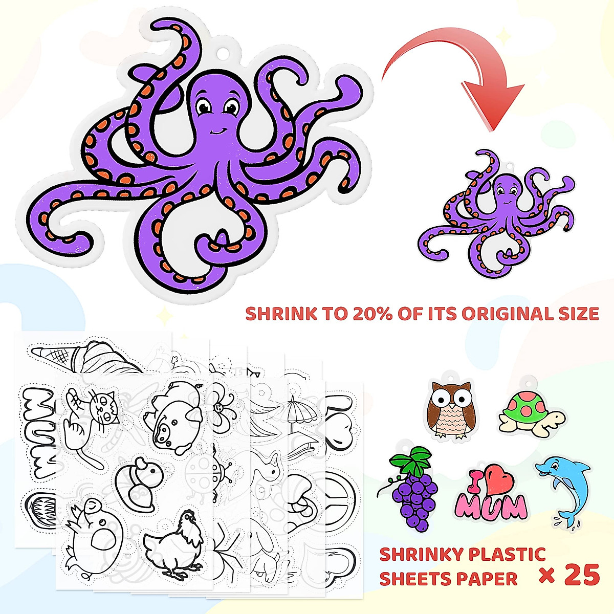 PETDCHEB Shrink Paper Kit, 160 Pieces Art Craft Kit Including 25 Patterned Shrink Plastic Sheets, Keychain and Jewelry Accessories for Kids Creative Craft Making