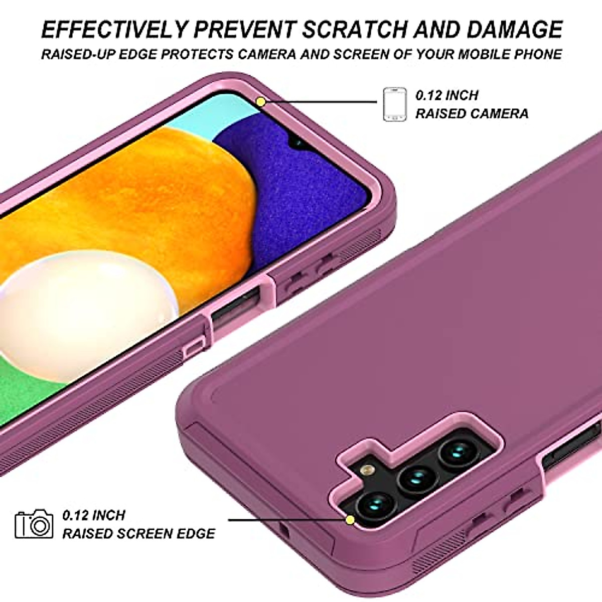ONOLA Galaxy A13 5G Case with 2-Pack HD Screen Protector, Durable Shockproof 3-Layer Cover (WineRed Pink)