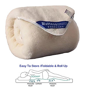 100% Wool Fleece Fitted Mattress Cover Pad with Elastic Bands,Breathable Lamb Wool Mattress,Thicken Pure Wool Bed Topper,Folding Lamb Velvet Mattress,for Twin/Full/Queen/King(King(180x200cm), White)