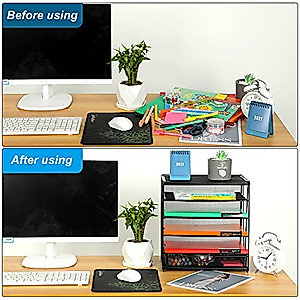 Samstar Letter Tray Organizer, 5-Tier Desk File Organizer Paper Sorter Letter Shelf Rack with Sliding Drawer, Black