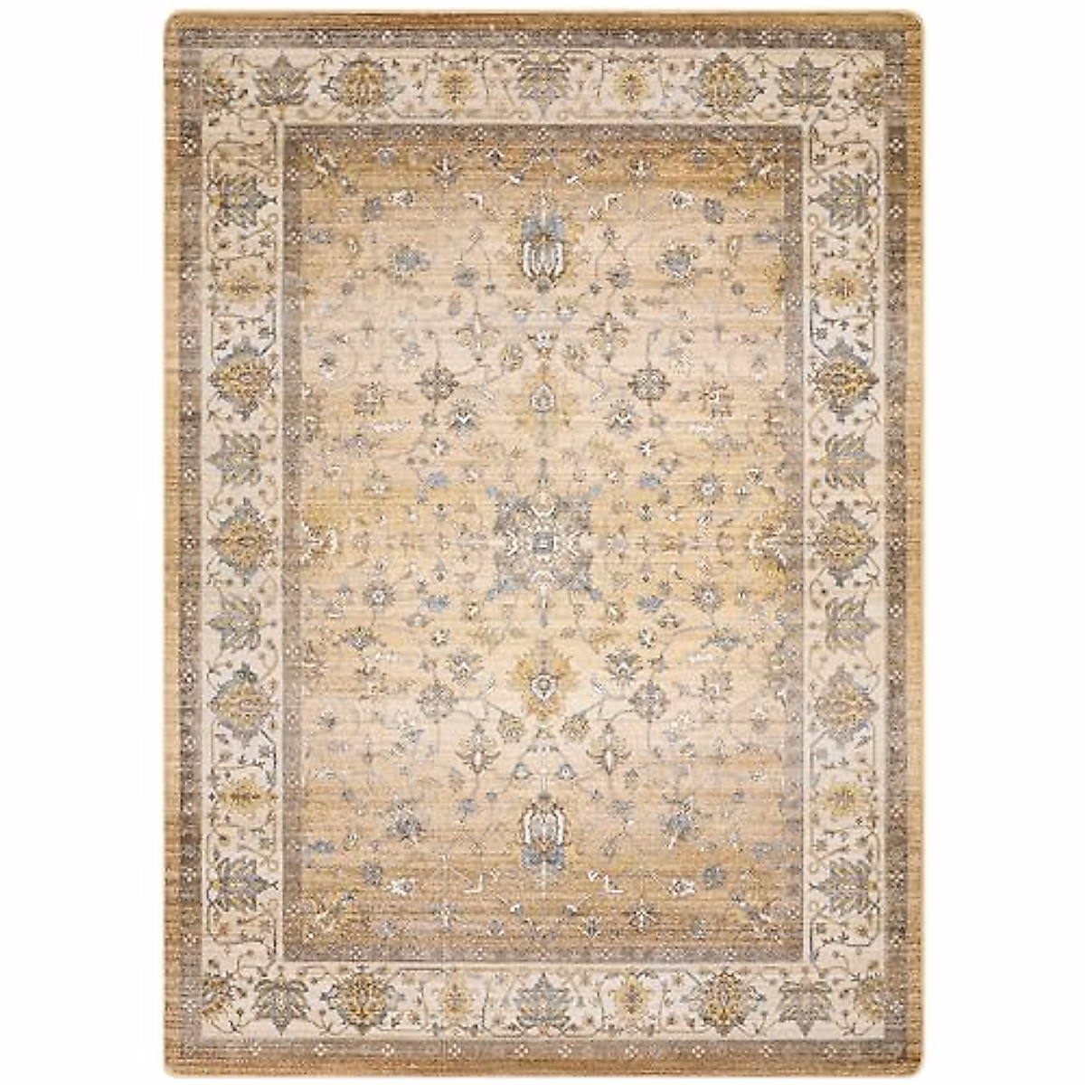 BEIMO 6x9 Area Rugs for Living Room Bedroom, Machine Washable Print Soft Floor Cover, Vintage Stain Resistant Aesthetic Apricot Carpet, Medium Pile Mat with Non Slip Rubber Backing