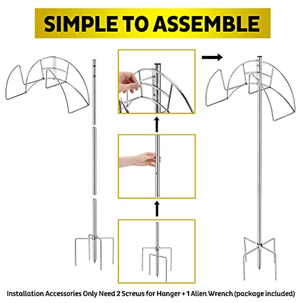 Stainless Steel Garden Hose Holder, SOLIGT Heavy Duty Freestanding Hose Stand, Rustproof Water Hose Holders for Outside Yard - Sturdy to Hold 150ft Hoses