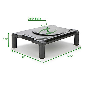 Mind Reader Wide Monitor Stand, Height Adjustable, Rotating Base, Laptop Riser, Office, 16.14" L x 11.97" W x 4.41" H, Black