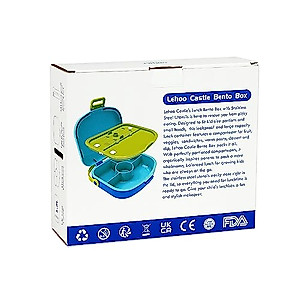 Lehoo Castle Bento Lunch Box for Kids, Large Kids Lunch Box with Cutlery＆4 Compartments＆Silicone Handle, Leak-proof Portable 1.3L Lunchbox Bento for Kids BPA-free Easy Opened (Blue)