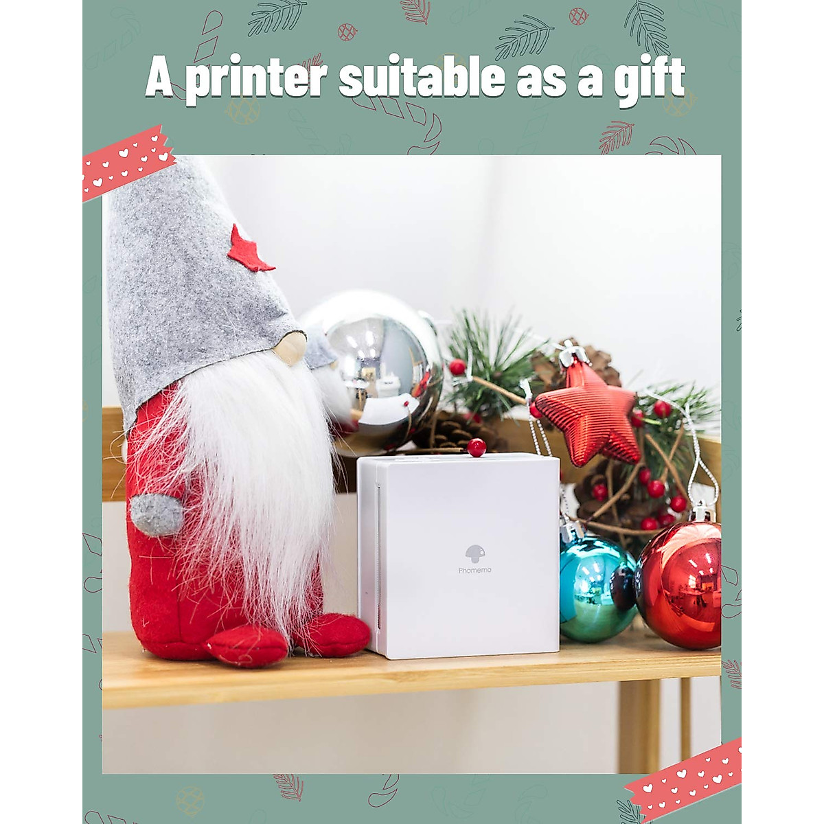 Memoqueen Mini M02 Pocket Printer, Portable Bluetooth Thermal Sticker Printer Mobile Printer, Compatible with iOS & Android, for DIY Journal,Notes, Cartoon,Mini Banner, White