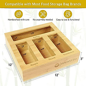 Bucantto Bamboo Food Storage Bag Organizer for Drawer, Compatible with Ziplock and Most Other Brands for Gallon, Quart, Sandwich & Snack Size Bags
