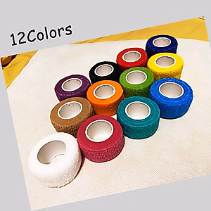 (12-Pack) 1” x 5 Yards | Self Adhesive Bandage Wrap, Kuvvfe Athletic Elastic Cohesive Bandage for Sports Injury,Strain,Knee & Wrist,Ankle Sprains & Swelling First Aid