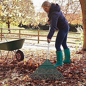 ORIENTOOLS Garden Rake, Adjustable Lightweight Steel Poly Shrub Rake, Plastic Head, 22 Tines, 42 to 60 Inches (Silver Handle)