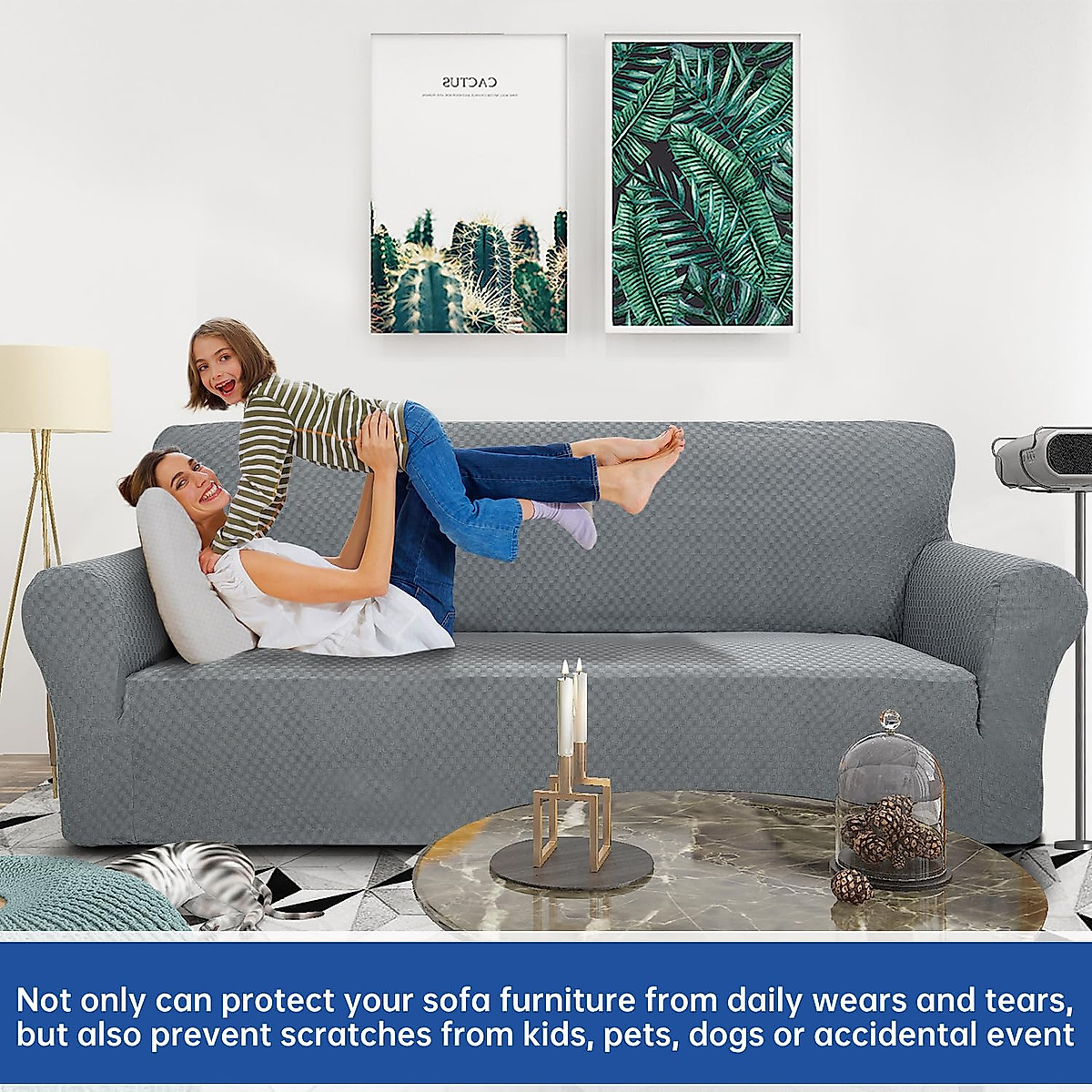 YEMYHOM Couch Cover Latest Jacquard Design High Stretch Sofa Covers for 2 Cushion Couch, Pet Dog Cat Proof Loveseat Slipcover Non Slip Magic Elastic Furniture Protector (Loveseat, Light Gray)