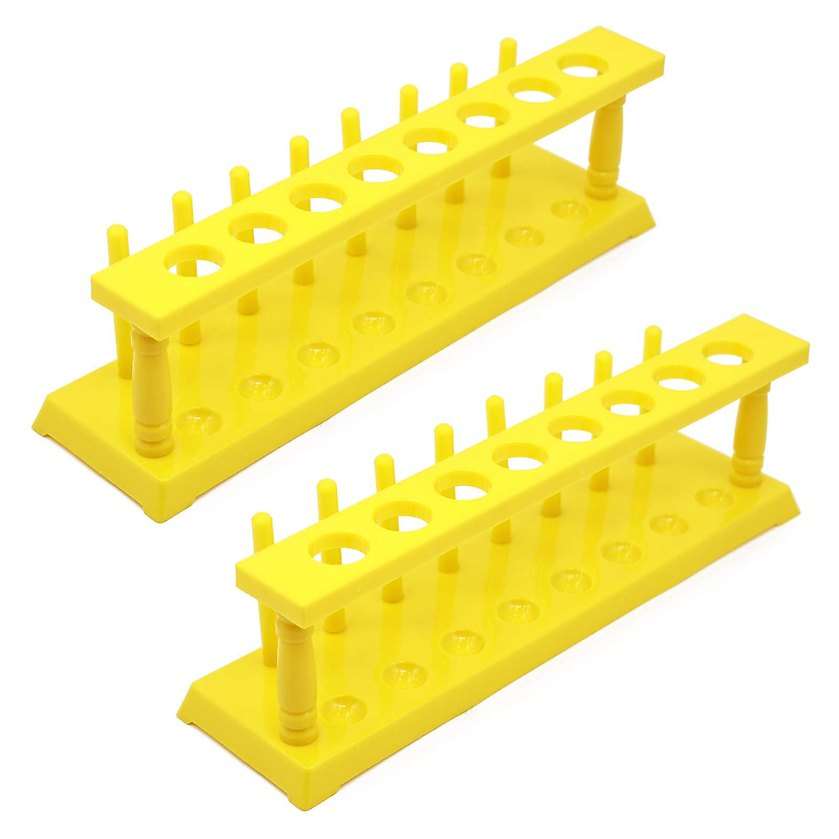 Plastic Test Tube Stand, 2 Pieces Yellow Tube Holder Rack for Laboratory, Detachable, 20mm Hole Diameter (8 Hole)