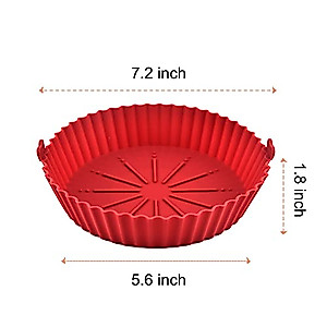2-Pack 7.2 inch Air Fryer Silicone Liner Silicone Air Fryer Basket Heat Resistant, Reusable Air fryers Silicone Pot Round - Food Safe Air fryer Oven Accessories (Red+Pink)