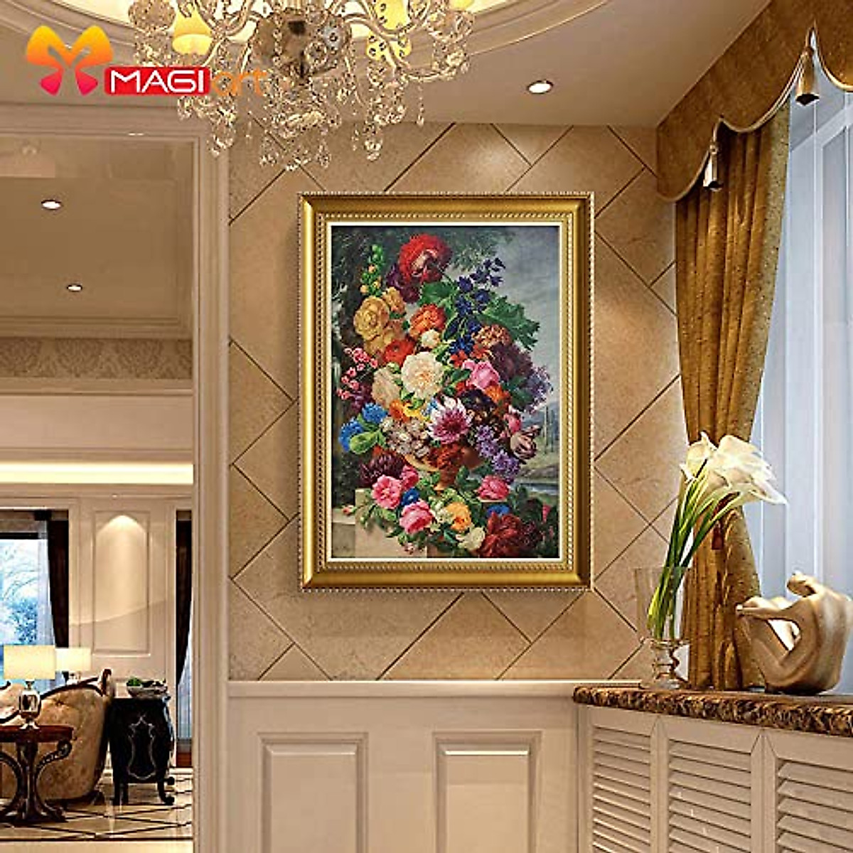 MAGIART Cross Stitch Kits Stamped Kit for Adults Embroidery Beginner and Kids 11CT Patterns Fabric Needlework Colorful Flowers NCMF326 (15.8inch x 19.7inch Cotton)