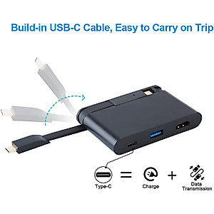 USB C to HDMI with Charging, CableCreation 3 in 1 Type C to HDMI, USB 3.0, USB C Power Port Adapter Thunderbolt 3 Compatible, Work with Macbook Pro 2019 2018, iPad Pro 2019 2019, surface Book 2,XPS 13