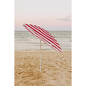 PICNIC TIME ONIVA - a Brand Outdoor Canopy Sunshade Beach Umbrella 5.5' - Small Patio Umbrella - Beach Chair Umbrella,Red & White Cabana Stripe,822-00-336-000-0
