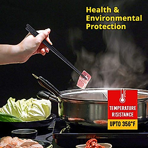 Lourmet 10 Pair Fiberglass Chopsticks – 9.5 Inches Long Reusable Chopsticks Dishwasher Safe for Asian Food, Light Weight Japanese Chopsticks Strong Grip Sturdy Material – Black Chopsticks Set