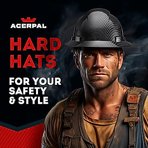Acerpal Full Brim Non-Vented Classic Black Carbon Fiber Design Gloss Finish OSHA Hard Hat with 6-Point Suspension