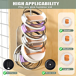 2 Pack Upgraded Tumbler Lid Organizer, 8.5" Adjustable Swivel Hook for Yeti Tumbler/Stanley Tumbler/Owala Tumbler Lid, Self-Adhesive or Drilling Tumbler Lid Hook for Kitchen Organizers and Storage