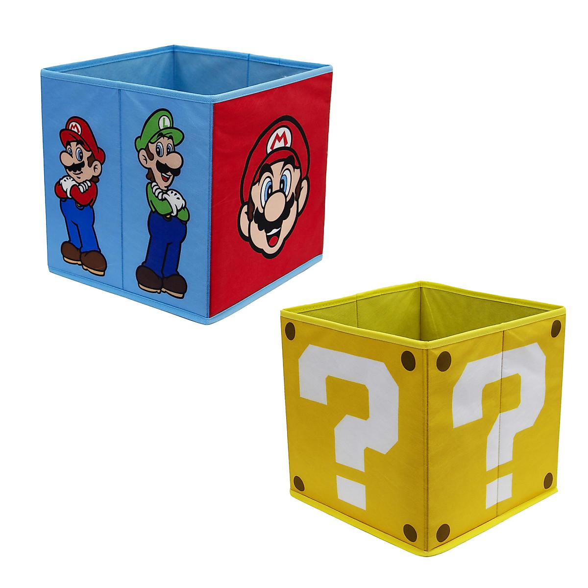 Nintendo Super Mario Officially Licensed Storage Boxes | 2 pack Foldable Storage Cubes Faces Design with Mario and Luigi | Perfect For Organising Children's Room, Kids Playroom, 30 x 30cm