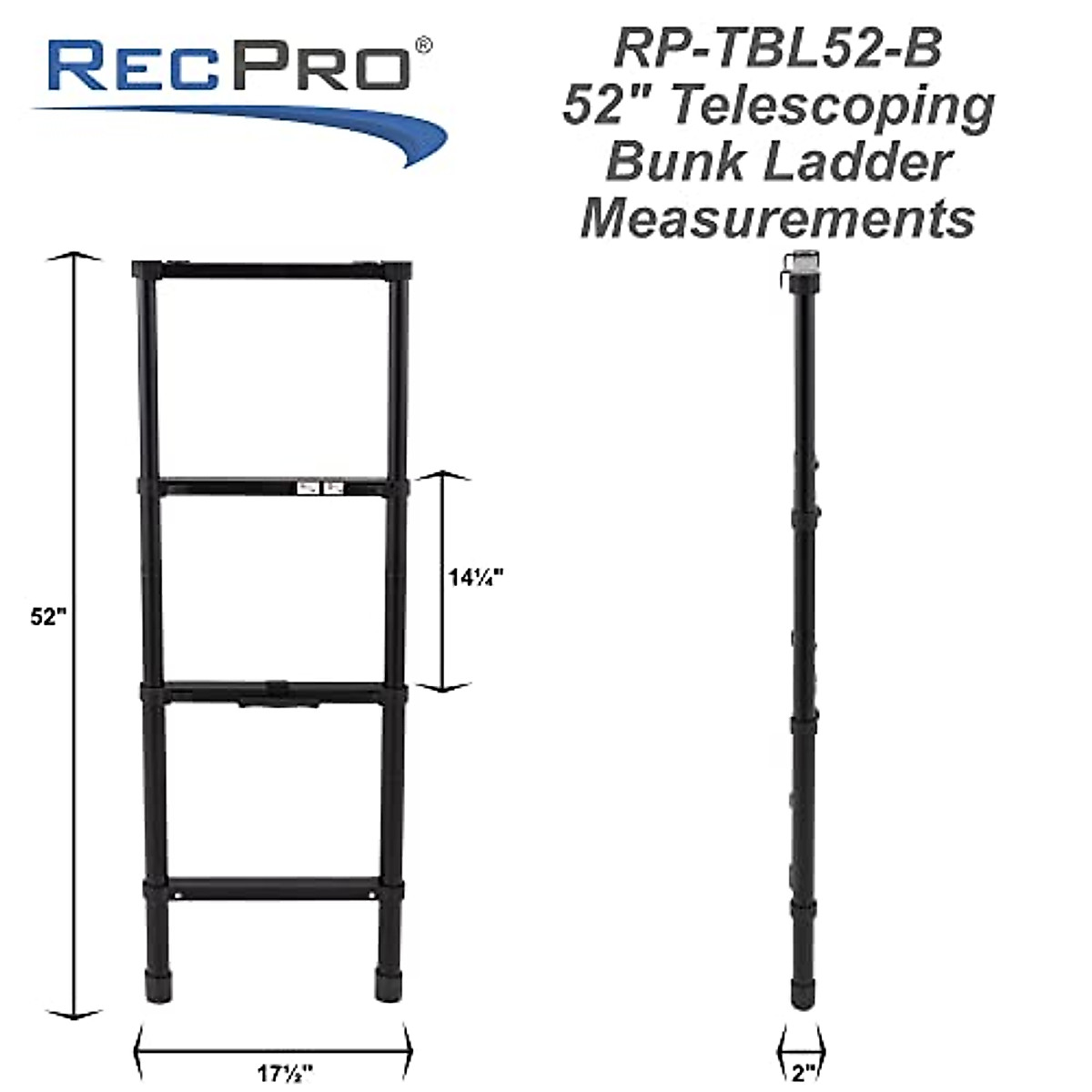 RecPro RV Telescoping Bunk Ladder 52" | Mounting Brackets Included | Made in USA