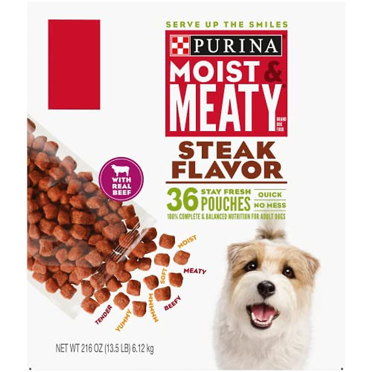 Purina Moist & Meaty Dog Food, Steak Flavor - 36 ct. Pouch