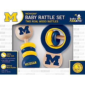 BabyFanatic Wood Rattle 2 Pack - NCAA Michigan Wolverines - Officially Licensed Baby Toy Set