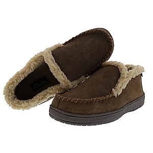 Clarks Sage Suede Moccasin Faux Fur Lining Indoor Outdoor Bootie Slippers (Sage Suede, 12)