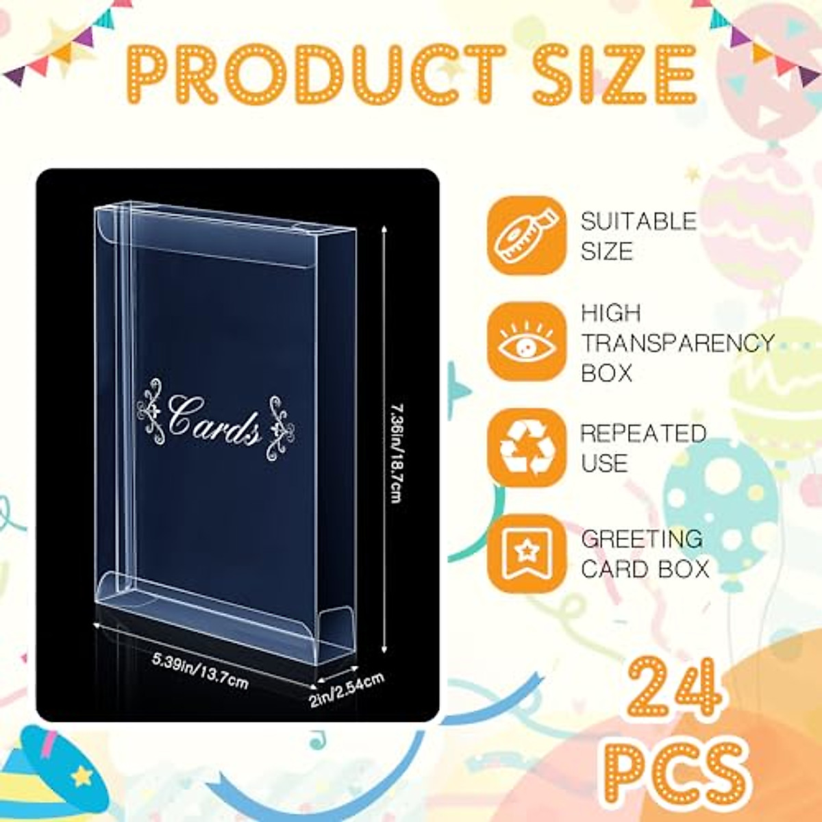 Suzile 24 Pcs Clear Greeting Card Boxes, Plastic Transparent Photo Storage Box Greeting Card Holder Rectangular Box Case Printed Cards for Cards, Photos, Paper, Envelopes(5.39 x 7.36 x 1 Inches)