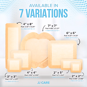 JJ CARE Silicone Foam Dressing 6x6 [Pack of 5], Silicone Bandages for Wounds, Waterproof Wound Dressing with Silicone Adhesive Border, Absorbent Bed Sore Bandages for Wound Care