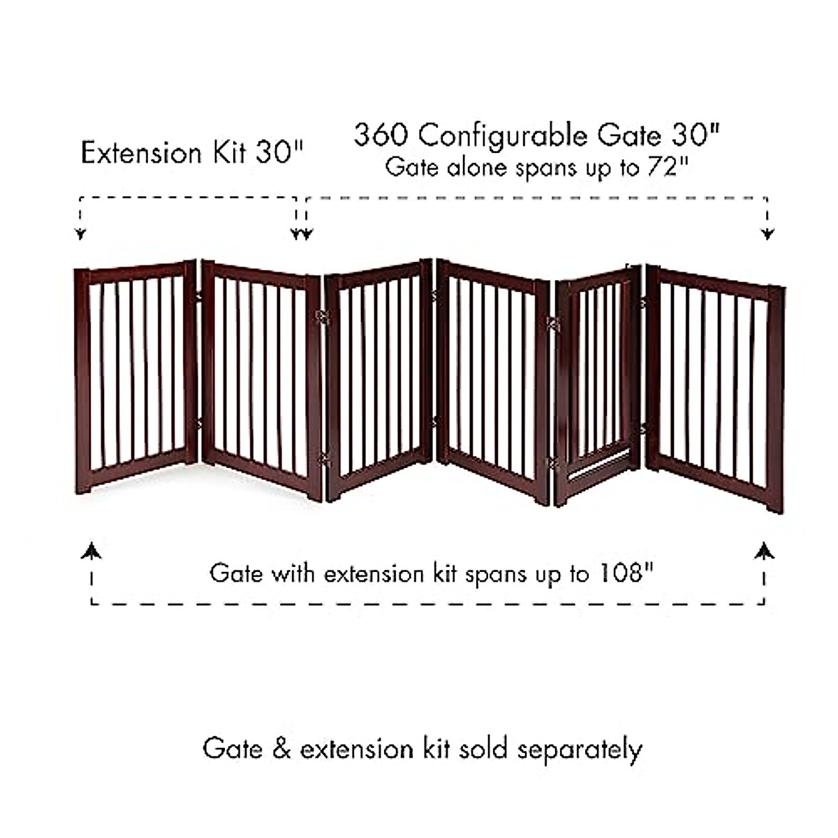 Primetime Petz 360 Configurable Dog Gate with Door – Indoor Freestanding Walk Through Wood Pet Gate,Walnut