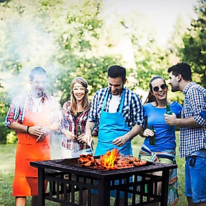 Fire Pit Outdoor Fire Pits with Heat-Resistant Coating Iron Tabletop Outdoor Wood Burning with Spark Screen Cover and Poker