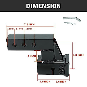 Hitch Receiver 2 Inch, Trailer 4" Drop/Rise Hitch Receiver Adapter Extension Class 3 2 Receiver Hitch with Pin and Clip