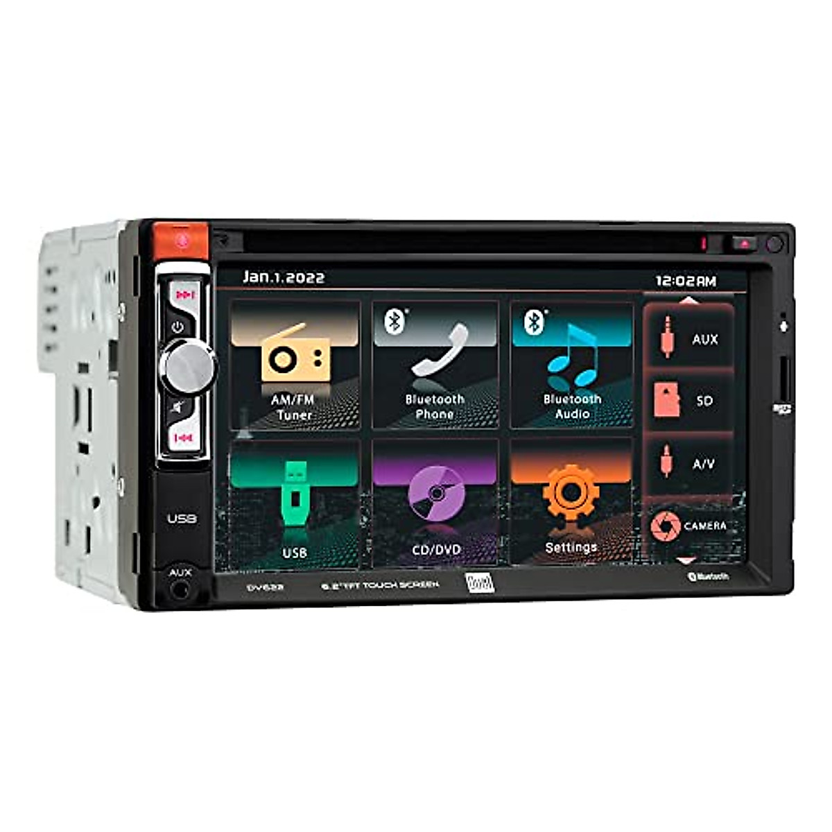 Dual Electronics DV622 6.2" Multimedia Touch Screen Double DIN Car Stereo Receiver, Siri/Google Voice Assist, Bluetooth, CD/DVD, USB and microSD Inputs