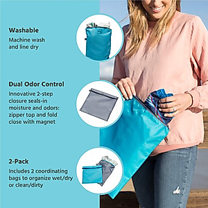 J.L. Childress Waterproof Wet and Dry Bags - 2 Pack - Leak-proof, Machine-Washable Wet Dry Bags - Reusable Bags for Travel, Beach, Cloth Diapers, Wet Clothes, Swimsuits, Gym - Teal/Grey