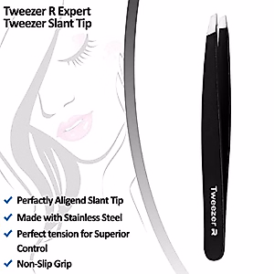 RUBEXX Precision Eyebrow Tweezers for Women Men Professional Stainless Steel Slant Tip Tweezers for Plucking Chin Facial Ingrown Hair Removal Anti Slip